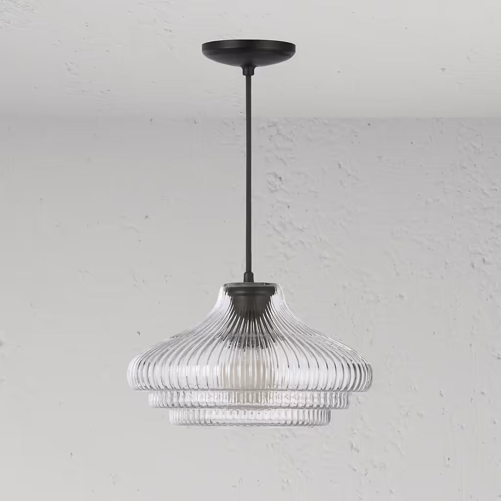 Brookfield Medium Pendel Med Rillet Glass Bronse